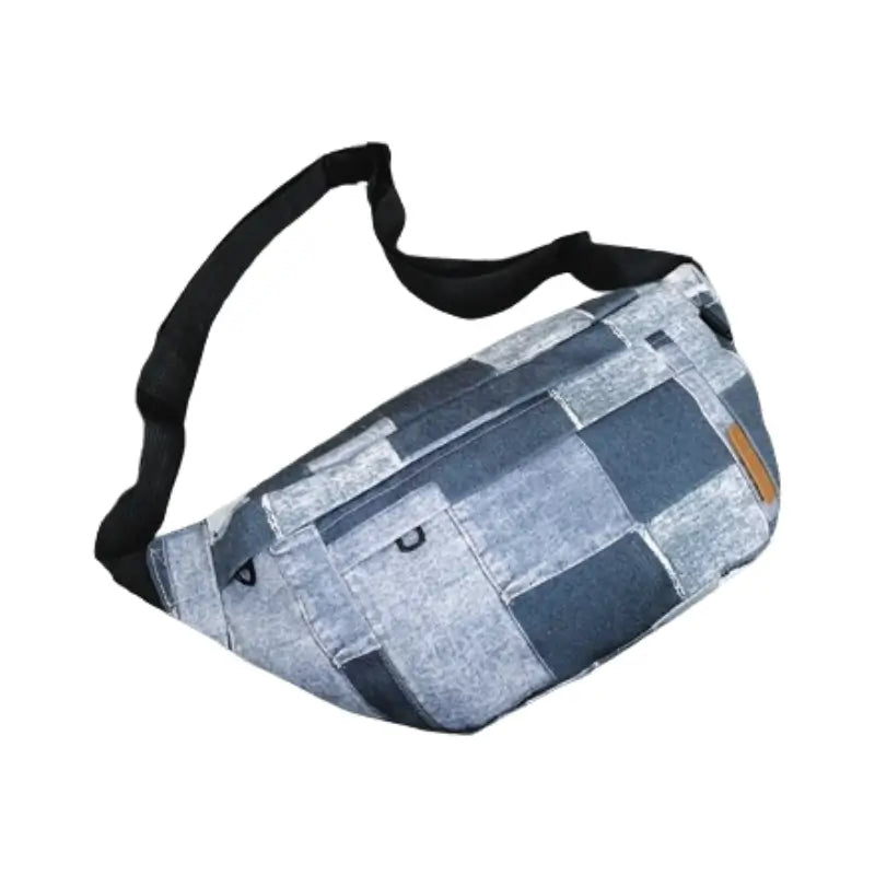 Grand Sac Banane Denim en Jean à Carreaux Bleu Foncé – sac-banane-boutique